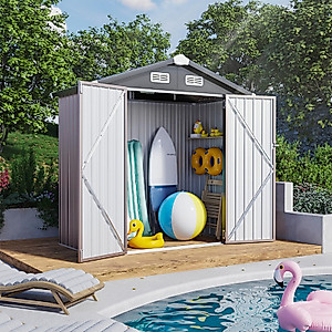 Jolydale Outdoor Storage Shed 6.4x3.6FT Outdoor Garden Storage Shed, Galvanized Steel Metal Garden Shed with Air Vent and Hinged Door Utility Tool Storage House for Garden, Backyard, Patio, Lawn