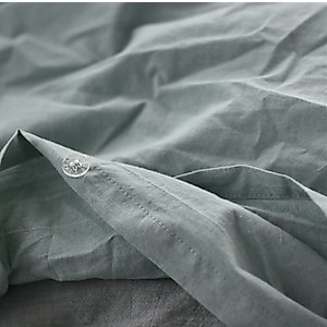 Eikei Washed Cotton Chambray Duvet Cover Solid Color Casual Modern Style Bedding Set Relaxed Soft Feel Natural Wrinkled Look (King, Eucalyptus Mint)