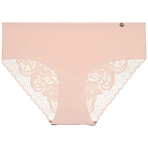 Lucky Brand Women's Underwear - Microfiber Lace Hipster Briefs (3 Pack), Size Large, Gardenia/Natural/Black