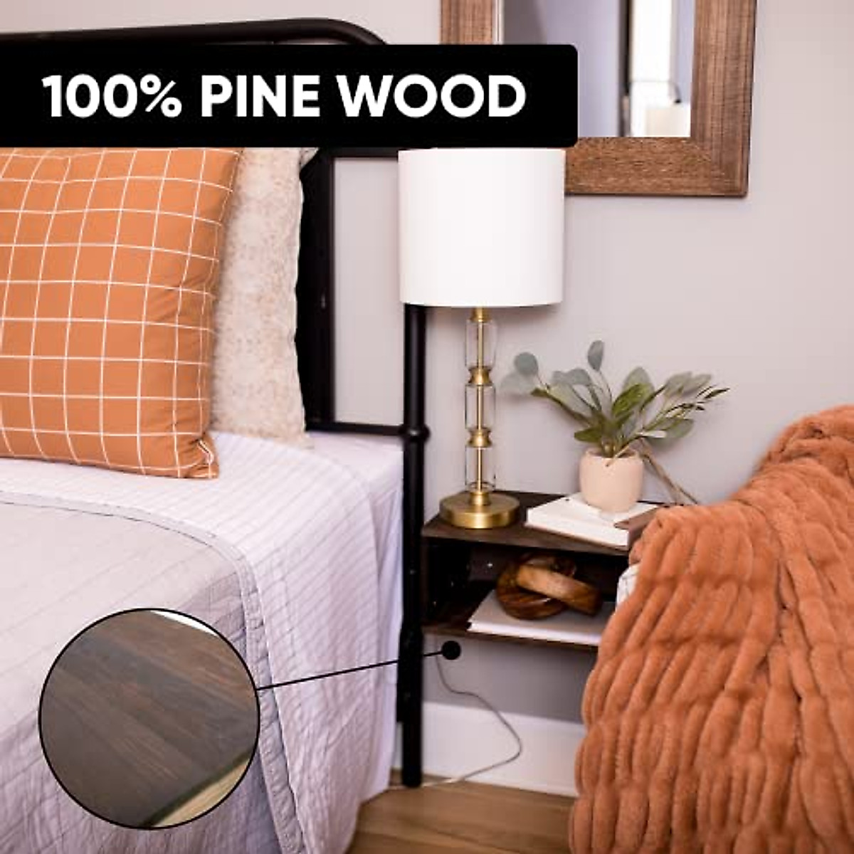 Cub River Enterprises Floating Nightstand | Wall Mounted Nightstand, Wood Bedside Shelf and Floating Nightstands for Bedrooms - Handmade Floating Table or End Table (10.5”D x 7”H x 15.5”W)