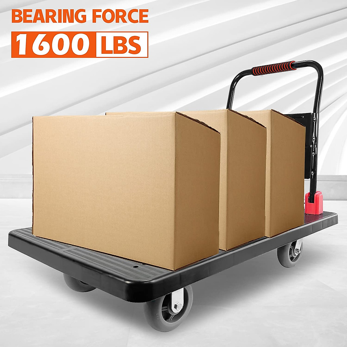 Platform Truck Cart, Foldable Push Cart Dolly w/Five 360° Swivel 6'' Wheels, 1600LBS Capacity Heavy Duty Moving Platform Trucks Hand Cart for Groceries, Garage, Warehouse (43" L x25 W)