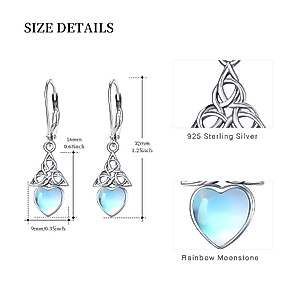 Celtic Dangling Earrings 925 Sterling Silver Moonstone Leverback Earrings Celtic Knot Drop Dangle Earrings Irish Celtic Jewelry Gifts for Women Christmas Celtic Earrings