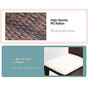 FDW Patio Set 3 Pieces Outdoor Wicker Patio Furniture Sets Wicker Bistro Set Rattan Chair Conversation Sets Patio Sofa Wicker Table Set for Yard Backyard Lawn Porch Poolside Balcony,Brown