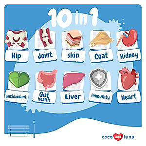 10 in 1 Multivitamin for Dogs - 90 Soft Chews - Hip and Joint Support with Glucosamine and Chondroitin - Cod Liver Oil & Vitamins with Coq10 for Skin & Heart Health, Gut & Immune Support