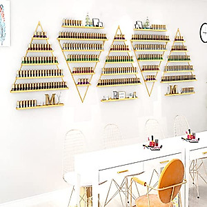Metal Triangle Nail Polish Racks for The Wall Shelves Essential Oil Storage Shelf, Nail Salon Shop Iron Wall Mounted Display Rack Perfume Shelf Cosmetic Cabinet Spice Rack Organizer Holds (Gold 6pcs)