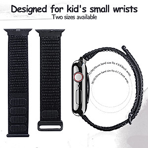 Nylon Band Compatible with Apple Watch Series 10 9 8 7 6 5 4 3 SE SE2 38mm 40mm 41mm 42mm, Soft Loop Sport Replacement Strap for iWatch Boy Girl Small Wrist - Black+Blue