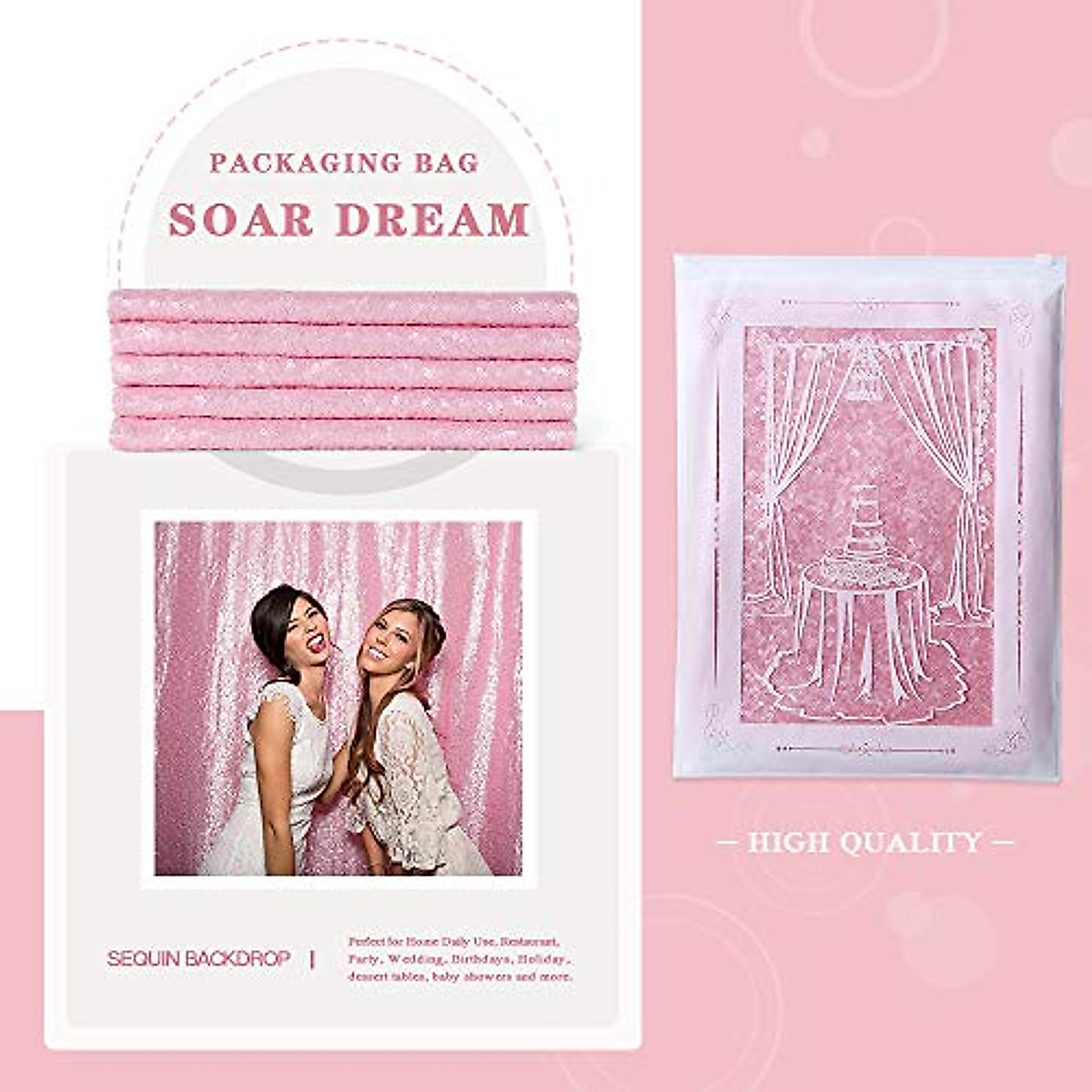 Pink Sequin Curtains 4 Panels 2FTx8FT Sequin Photo Backdrop Wedding Glitter Fabric Backdrops Party Background Photography Drapes