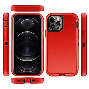 for iPhone 12 Case iPhone 12 Pro Case Shockproof Dropproof Heavy Duty 3 Layers Full Body Protection Phone Case for Apple iPhone 12 & 12 Pro 6.1 inches Red/Black