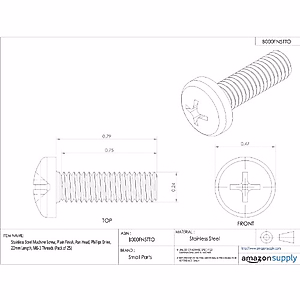 Small Parts Stainless Steel Machine Screw, Plain Finish, Pan Head, Phillips Drive, 20mm Length, M6-1 Threads (Pack of 25)