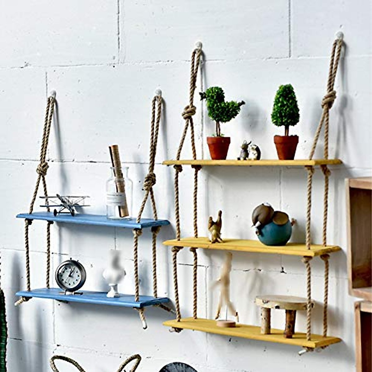 PIBM Stylish Simplicity Shelf Wall Mounted Floating Rack Shelves Wooden Store Display 1 Layer/ 2 Layers / 3 Layers / 4 Layers,4 Colors, Blue , 49.5X14X63cm