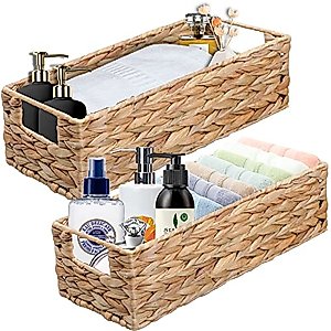 OUTBROS 2 Pack Woven Storage Basket, Storage Organizer Basket, Toilet Paper Basket, Vintage Basket Bin for Bathroom Kitchen Toilet Tank Vanity Countertop Table Shelf, Natural Water Hyacinth