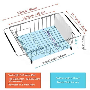 iPEGTOP Expandable Multifunctional Dish Drying Rack, Over The Sink, in Sink Or On Counter Dish Drainer Rack Organizer Shelf with White Utensil Silverware Holder, Rustproof Stainless Steel