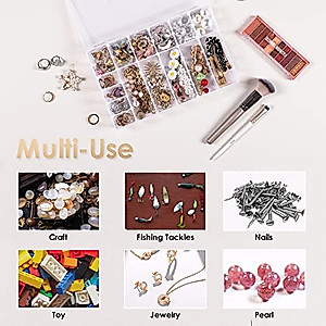 QUEFE 6 Pack 36 Grids Clear Plastic Organizer Storage Box Container, Craft Storage with Adjustable Dividers for Beads, Art DIY, Crafts, Jewelry, Fishing Tackle with Label Stickers