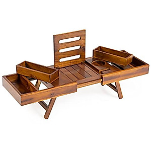 Ala Teak Wood Luxury Bathtub Caddy Tray with Extendable Sides and Bed Tray, Reading Rack, Tablet Holder