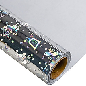 LeZakaa Christmas Holographic Wrapping Paper - Mini Roll - Reindeer and Bell Print for Gift Wrap - 17.32 inches x 32.8 Feet (47.23 sq.ft.)