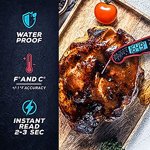 KIZEN Digital Meat Thermometer with Probe - Instant Read Food Thermometer for Cooking, Grilling, BBQ, Baking, Liquids, Candy, Deep Frying, and More - Red/Black