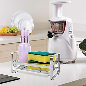 Kitchen Sink Caddy Organizer, Sponge Holder for Sink, Sponge、Soap and Brush Holder/Organizer with Drain Pan, 304 Stainless Steel Rustproof Sponge Holder for Sink