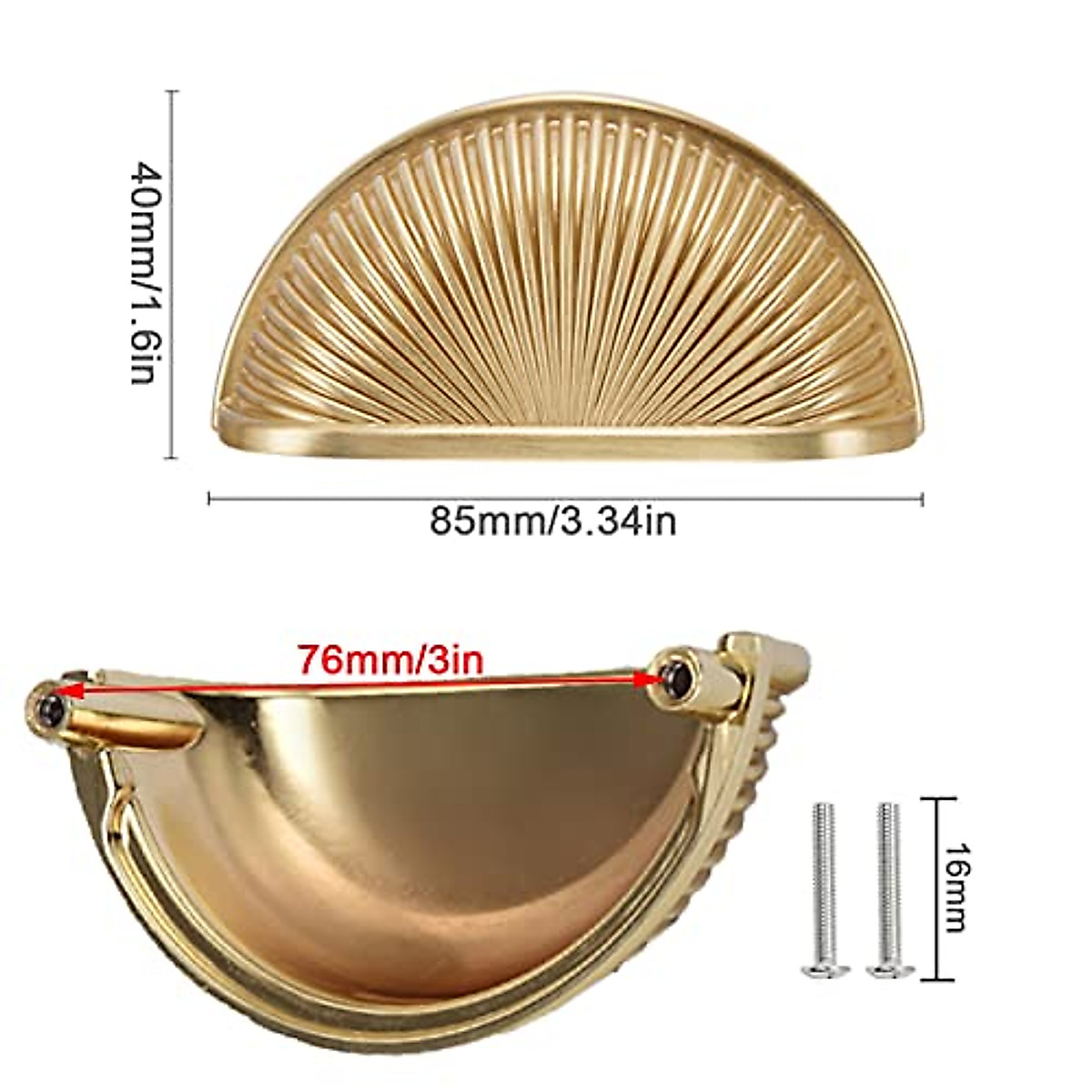 YHBZ Modern Door Handle,Gold Shell Handles,76mm/3in Metal Kitchen Cupboard Cabinet Knobs,Zinc Alloy Drawer Pulls,2Pcs Double Hole with Screws,Holedistance76mm