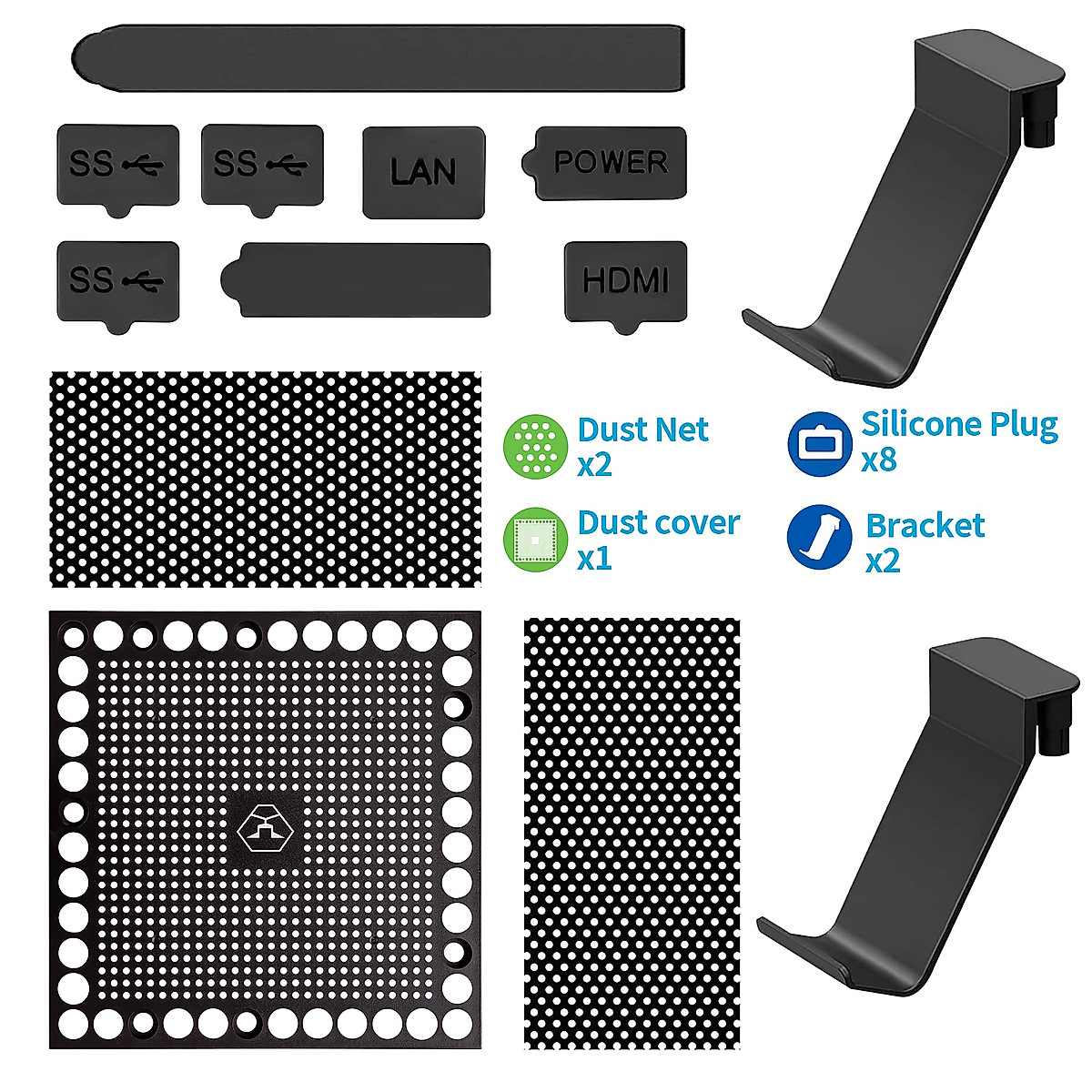 Dust Cover Set for Xbox Series X Console, Dust Filter Covers with 2 Controller Holder Hanger Stand and 8 Dust Plugs Compatible with Xbox Series X