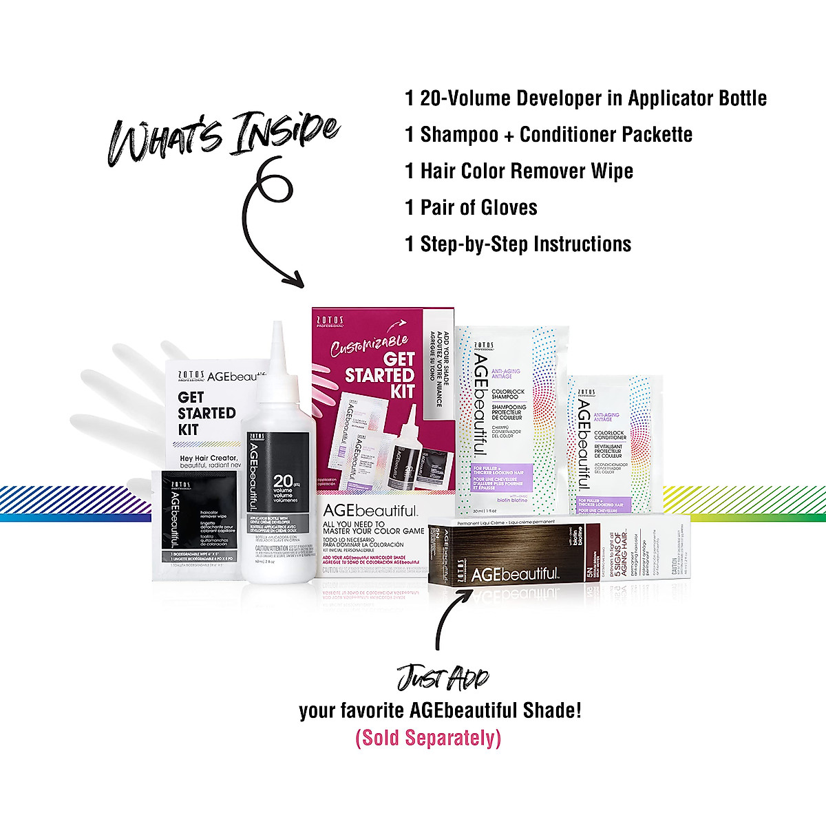 AGE beautiful Permanent Hair Color Dye Liqui Creme Starter Kit | Developer | Applicator Bottle | Shampoo | Conditioner | Gloves | Salon Coloring Tools