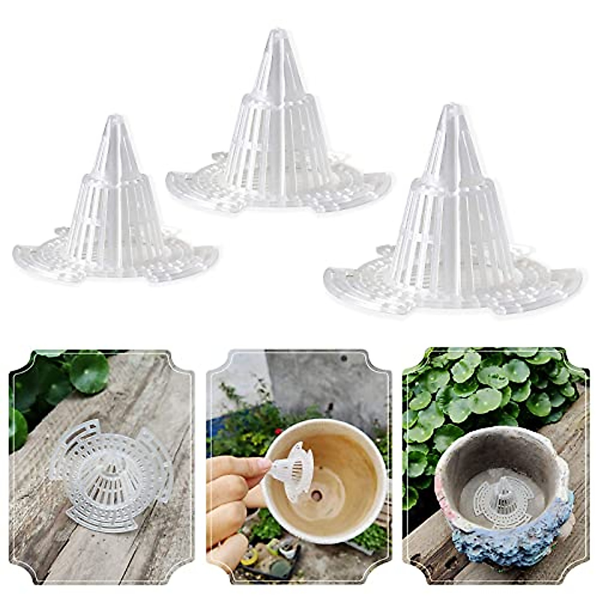 æ— 36Pcs Plastic Flower Pot Hole Mesh Pad, 2/3/4 inch Cone Shaped Plant Pot Bottom Grid Mat Plant Drainage Hole Screens for Prevent Soil Loss