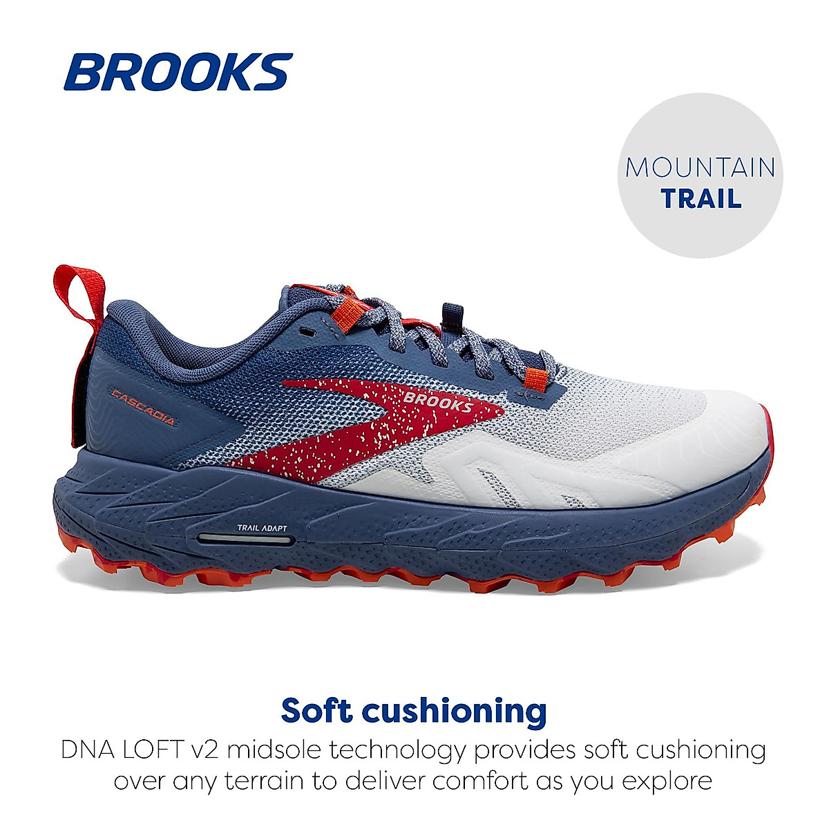 Brooks Women’s Cascadia 17 Trail Running Shoe - White/Navy/Bittersweet - 8 Medium