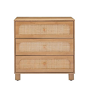 GANLLY 3 Drawer Dresser,Rattan Dresser for Bedroom, Mid-Century Modern Nightstands Organizer Dresser for Closet Hallway,Entryway,Living Room Natural Brown