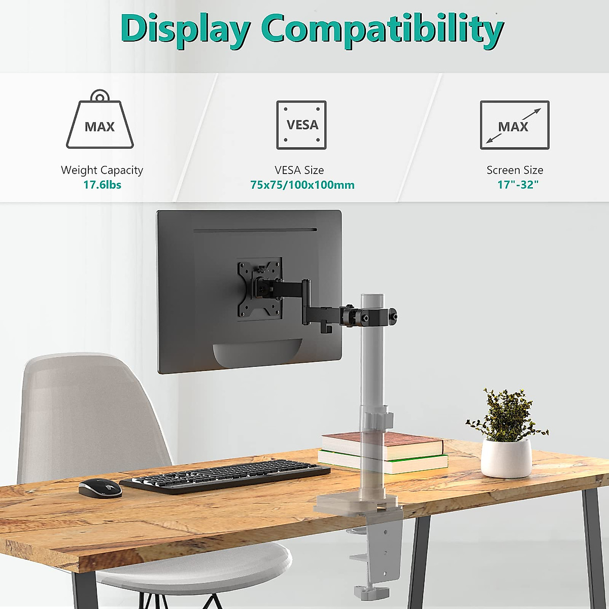 WALI Single Monitor Arm Mount, Fully Adjustable 2 Tier with 75mm and 100mm Universal Plate (011ARM), Black