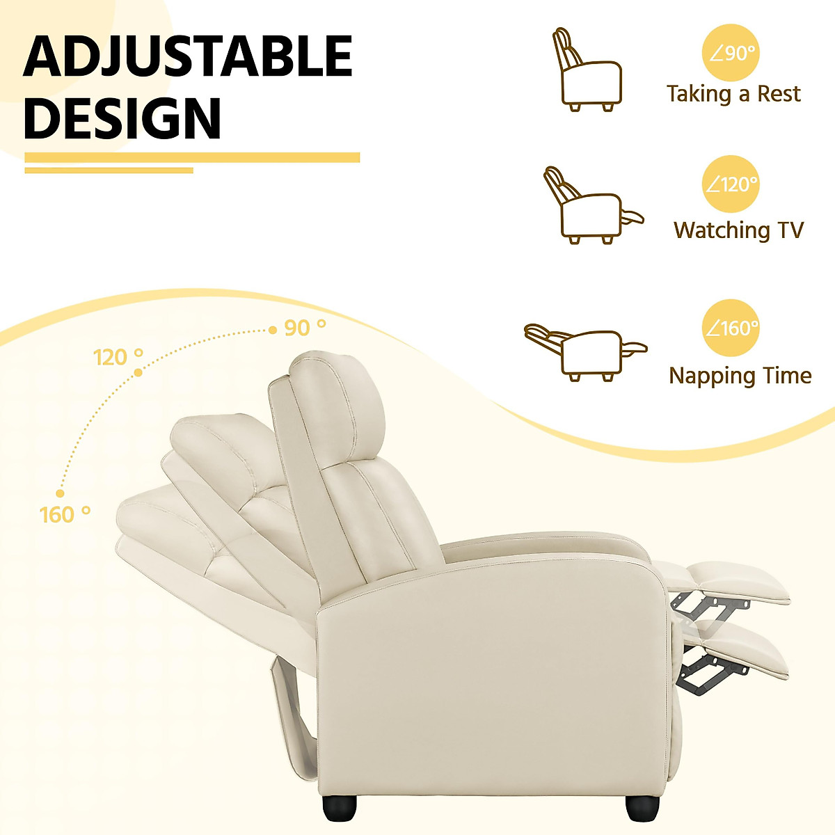 Yaheetech Recliner Chair PU Leather Recliner Sofa Home Theater Seating Adjustable Modern Single Reclining Chair Sofa with Pocket Spring Living Room Bedroom Beige