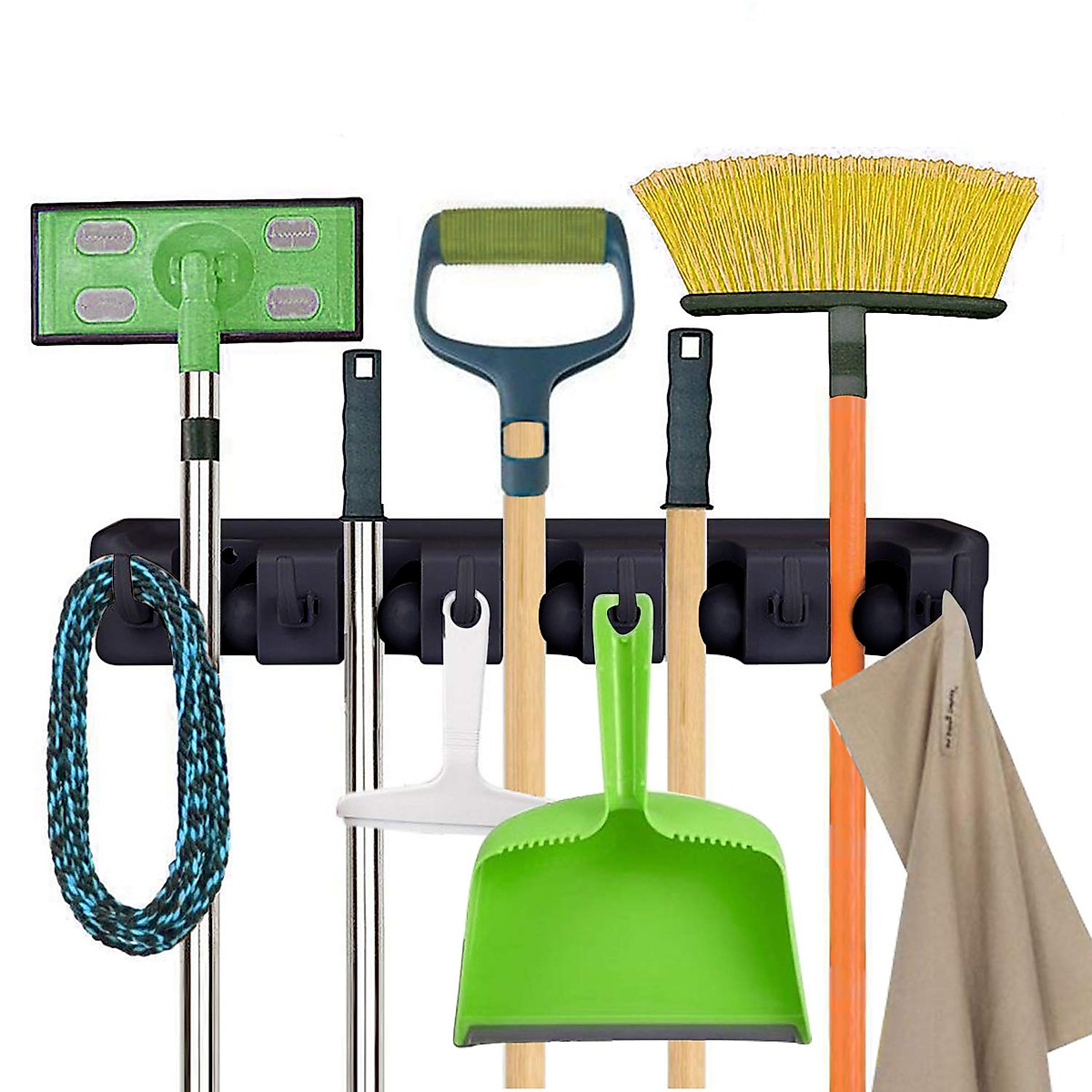 CINEYO 7 Pc's Airtight Food Storage Container & Mop and Broom Holder Wall Mount (Black)