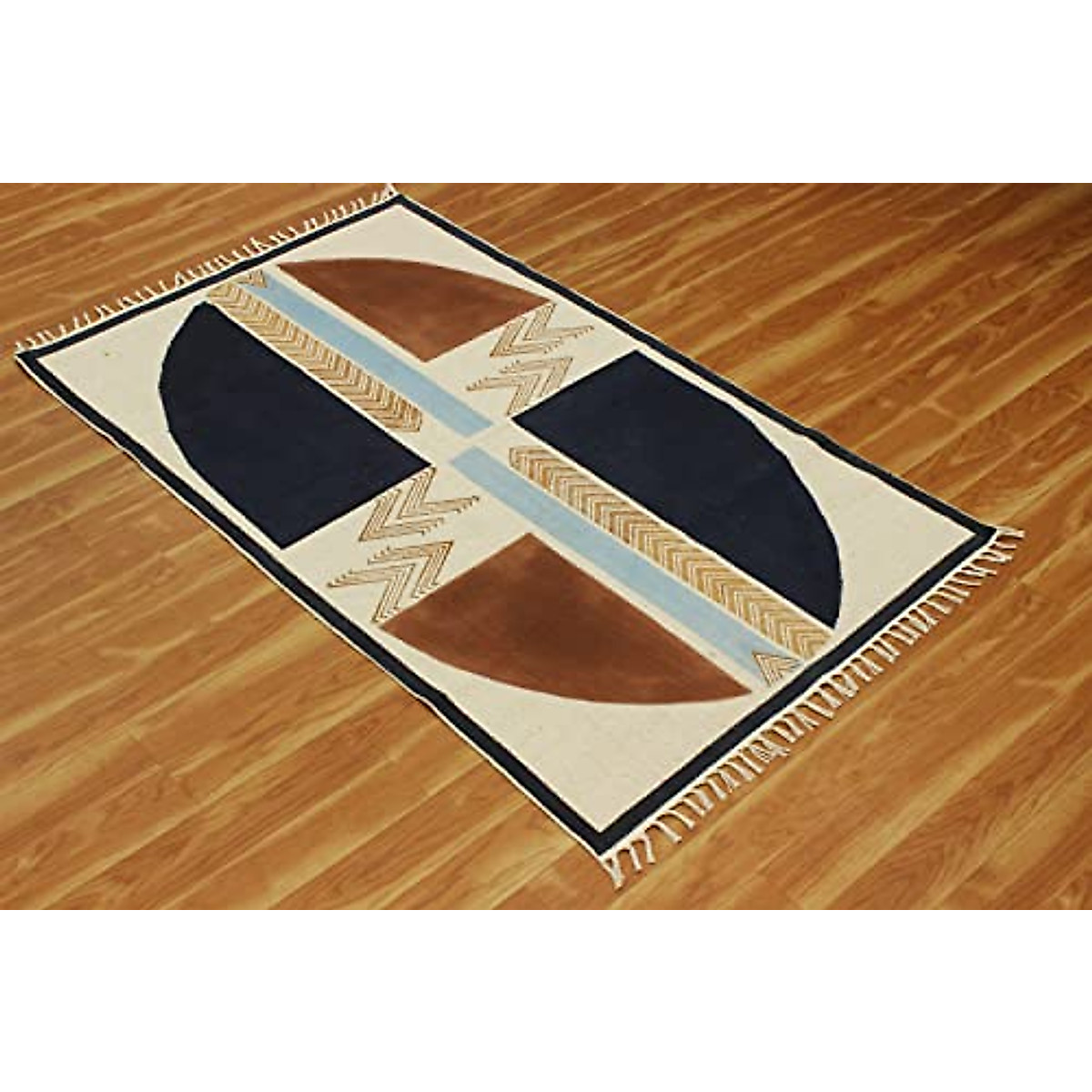 Casavani Hand Block Printed Area Rug Geometric White & Black Cotton Dhurrie Floor Carpet For Doormat Best Uses For Bedroom,Living Room,Dining Room,Kitchen,Purch 10x14 Feet