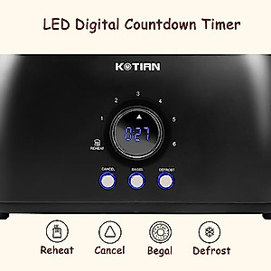 Toaster 4 Slice,KOTIAN Retro Long Slot Toasters with Countdown Timer,Stainless Steel Toaster,Bagel,Defrost,Reheat,Cancel Functions,Extra Wide Slots,6 Toast Settings,Removable Crumbs Tray,Matte black