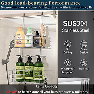 Seltomer Hanging Shower Caddy Bathroom Inside Shower Rack Shampoo Holder Rotatable Hook Bar, 304 Stainless Steel Rustproof(Double-Layer)