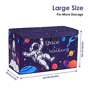 Toy Box Chest with Flip-Top Lid for Kids, Large Collapsible Oxford Toy Storage Box with Handles for Boys Girls, Waterproof Sturdy Dustproof Toy Box for Bedroom Playroom, 25.5×11.8×15.7 Inch