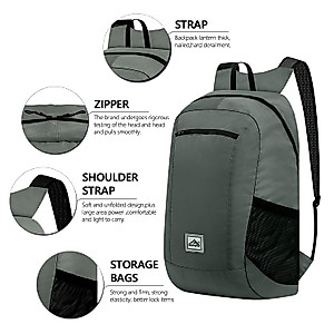 Hiking Backpack Ultra Lightweight Packable Camping Backpack Waterproof Travel Outdoor Hiking Daypack for Women Men(GREY 16L)