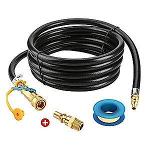 WADEO 12 Feet Low Pressure Propane Quick Connect Hose, RV Quick Connect Propane Hose Extension with 1/4 inch Safety Shutoff Valve & Male Full Flow Plug for RV