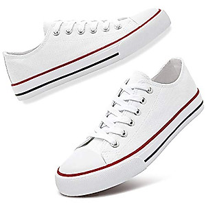 Women's Canvas Shoes Fashion Sneakers White Tennis Shoes Casual Slip on Shoes Floral Embroidered Low Top Sneakers(White.US5)
