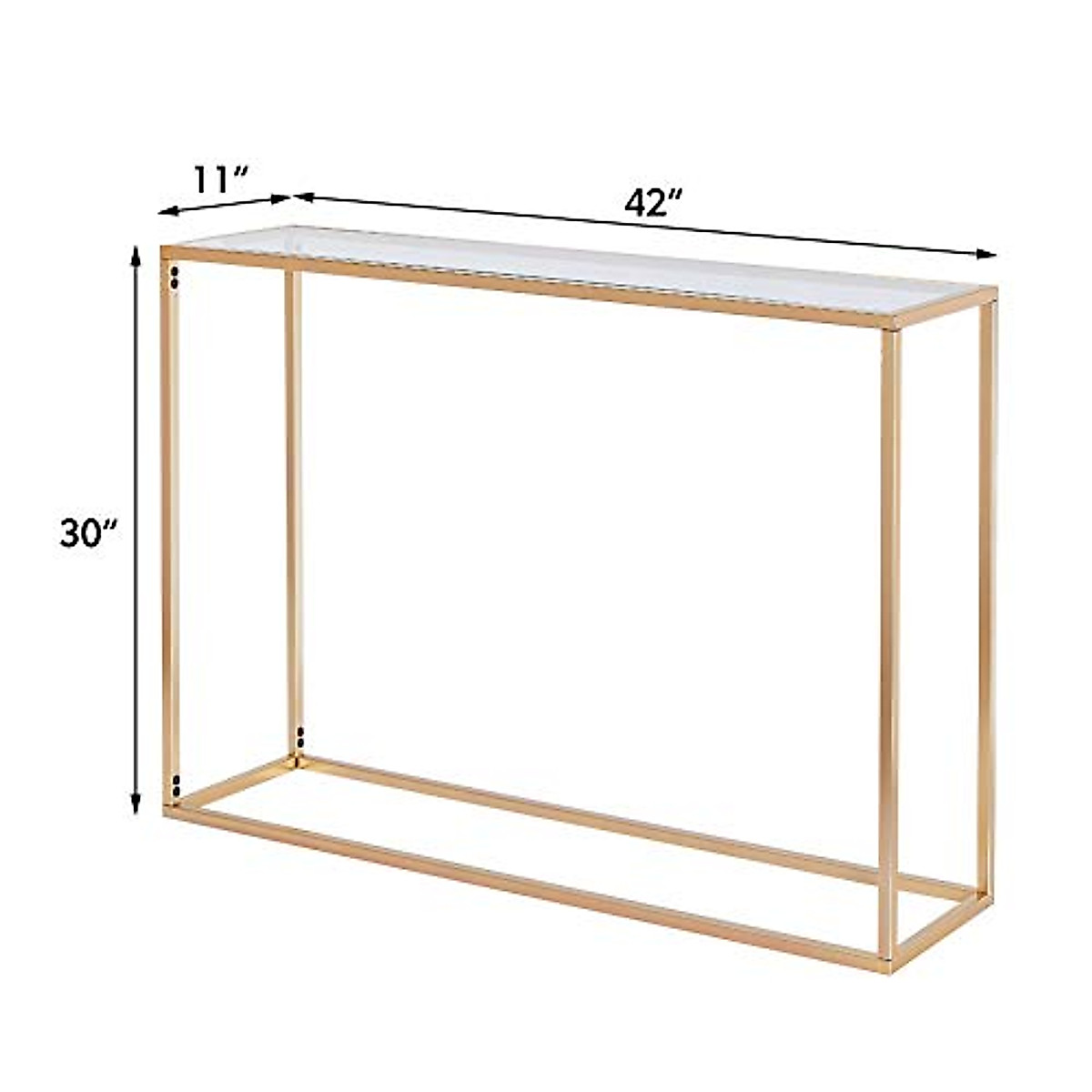 Wimarsbon Gold Console Table, Glass Sofa Tables, Modern Open Hallway Table, Narrow Entryway Table, Slim Accent Porch Table, Couch Side Table with Golden Metal Frame, Easy Assembly