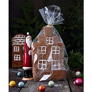 Bosose 50 Pcs 12x16 Clear Treat Bags OPP Cello Cellophane Treat Bags for Gift Wrapping, Bakery, Cookie, Candies, Dessert, Party Favors Packaging, with color Twist Ties