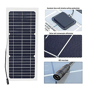 XINPUGUANG 10W 12V Solar Panel Solar Trickle Charger Portable Battery Maintainer with Cigarette Lighter DC Alligator Clip Cable for RV Boat Cabin Tent Car Trucks Trailers