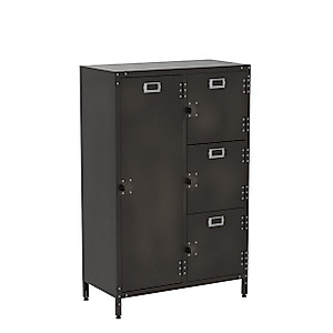 BYNSOE Metal Locker Storage Cabinet, 55.11” Employees Locker Wardrobe Industrial Steel Storage Cabinet with Hanging Rod Bar, Shelves and 4 Lockable Doors Vintage Locker for Home, School, Office, Gym
