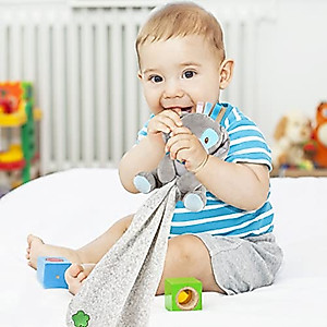 Cute Dog Security Blanket for Newborn Baby Boy Girl 0-36 Months, Unisex Soft Deer Soothing Blanket Elephant Baby Towel Baby Blanket with Stuffed Animal, 11.6 x 11.6 Inch