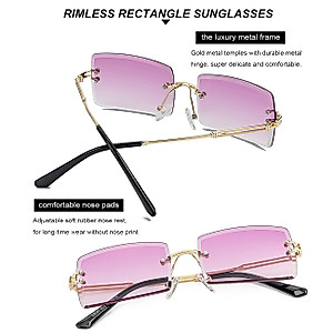 Gleyemor Rimless Rectangle Sunglasses for Women Mens Fashion Vintage Frameless Square Glasses with Gradient Lens (Gradient Purple)