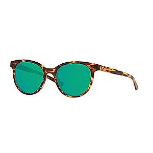 Costa Del Mar Womens Isla Round Sunglasses, Shiny Tortoise/Copper Green Mirrored Polarized-580G, 53 mm