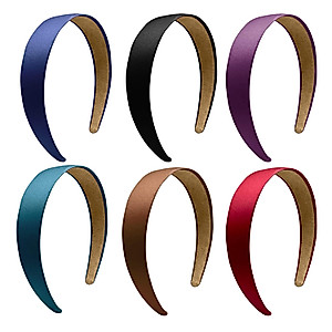 1.2 Inch Satin Headbands 6 Pcs Multi Color Ladies and Girls Hard Hair Bands, 6 Colors.