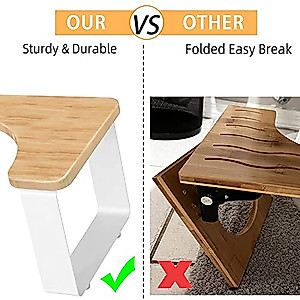 WOWOO HOME 7'' Wooden with Metal Squatting Toilet Stool, Bathroom Poop Stool for Adults, Potty Stool Anti-Slip Brown and White A01