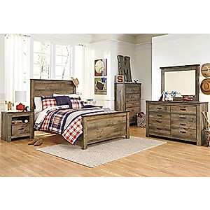 Signature Design by Ashley Trinell Rustic 5 Drawer Chest of Drawers with Nailhead Trim, Warm Brown