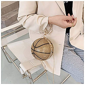 Women Rhinestones Handbag Basketball Shape Round Clutch Bag Gold Bling Diamond Clutch Purse for Evening Party Wedding (Silver basketball)