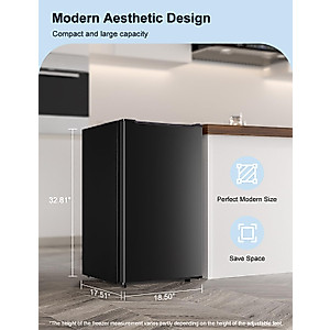 Upright Freezer, 3.2 Cu Ft Mini Small Deep Freezer for 1-2 People, Portable Compact Freezer with 3 Plastic Baffles, 4D Cooling & 40dB Ultra-Quiet, Fast Freeze (-13°F) - Black