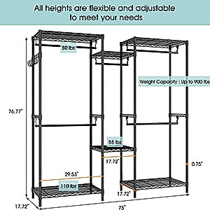 Fancihabor Clothes Rack, Heavy Duty Clothing Racks for Hanging Clothes, Freestanding & L-shaped Closet Free Switching (Diameter 0.75 inch, Black)